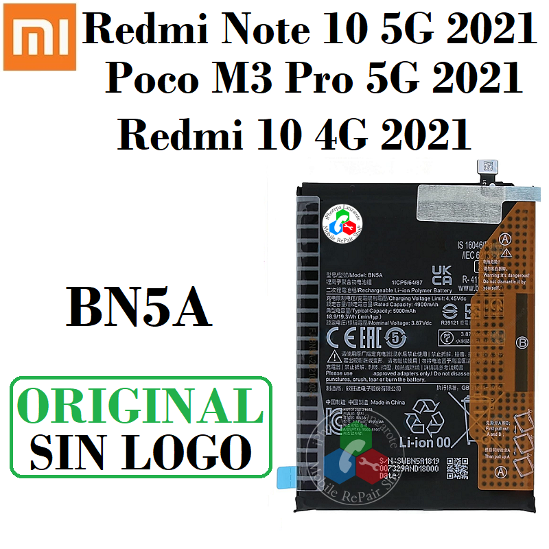 Xiaomi Redmi Note 10 5G / Poco M3 Pro 5G 2021 / Redmi 10 4G 2021 - BN5A - BATERIA ORIGINAL SIN LOGO