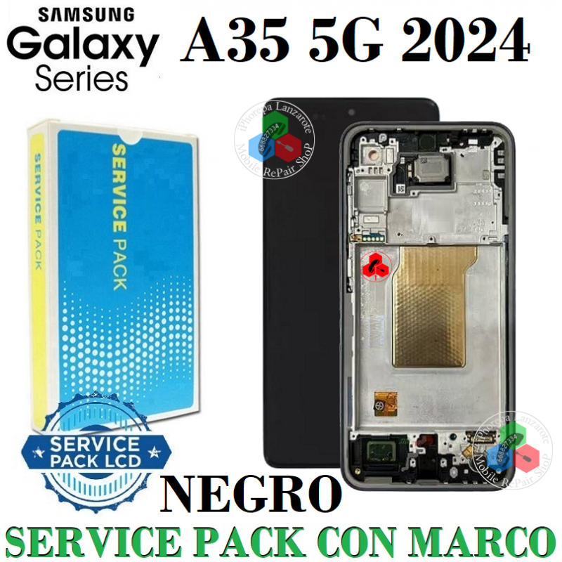 Samsung A35 5G 2024 A356B A356 - PANTALLA SERVICE PACK CON MARCO NEGRO Montaje Sin Montaje